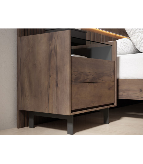 Mesita de noche con tapa de cristal | Muebles Valencia® Acabado A Tabak - Torga Nativ Acabado B ...