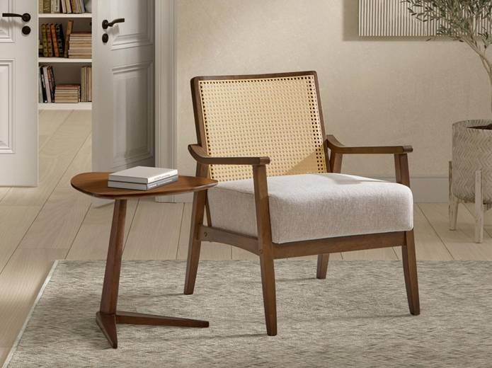 ⭐OFERTA Butaca De Madera Maciza y Ratán| Muebles Valencia® Color Nogal
